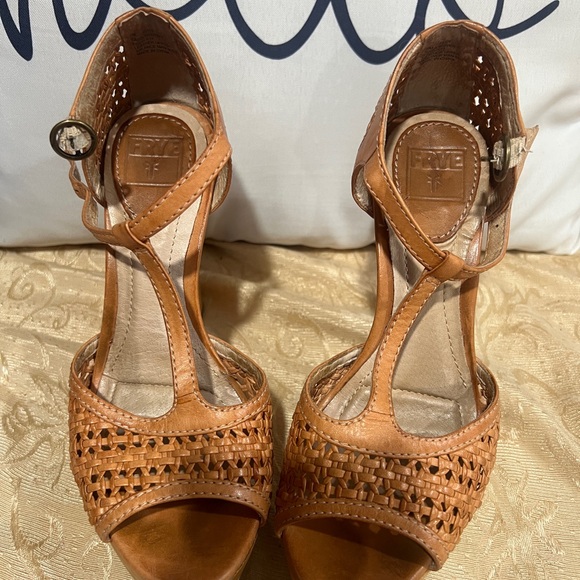 Frye | Shoes | Frye Tan Woven Heels | Poshmark